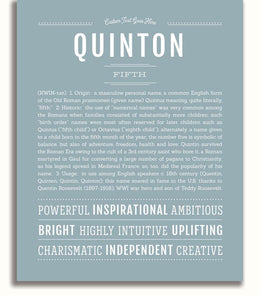 Quinton Personalized Name Meaning Art Prints – Name Stories