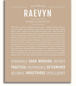 Raevyn Personalized Name Meaning Art Prints – Name Stories