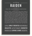 Raiden | Name Art Print – Name Stories