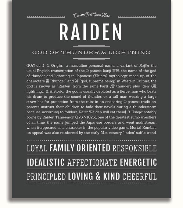 Raiden | Name Art Print - Personalized Custom Gifts – Name Stories