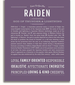 Raiden Personalized Name Meaning Art Prints – Name Stories