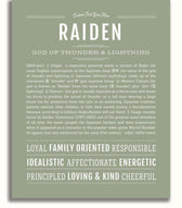 Raiden Personalized Name Meaning Art Prints – Name Stories