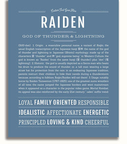 Raiden Personalized Name Meaning Art Prints – Name Stories