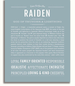 Raiden Personalized Name Meaning Art Prints – Name Stories