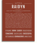 Raidyn Personalized Name Meaning Art Prints – Name Stories