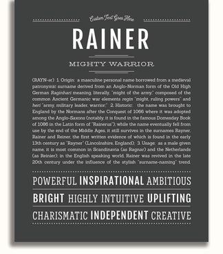 Rainer Personalized Name Meaning Art Prints – Name Stories