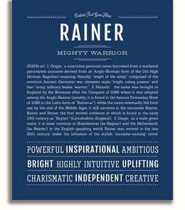 Rainer Personalized Name Meaning Art Prints – Name Stories