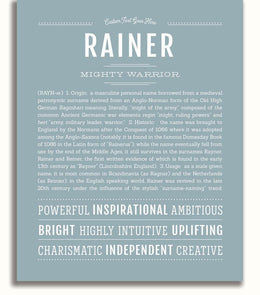 Rainer Personalized Name Meaning Art Prints – Name Stories