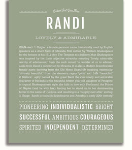 Randi Personalized Name Meaning Art Prints – Name Stories