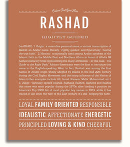 Rashad Personalized Name Meaning Art Prints – Name Stories