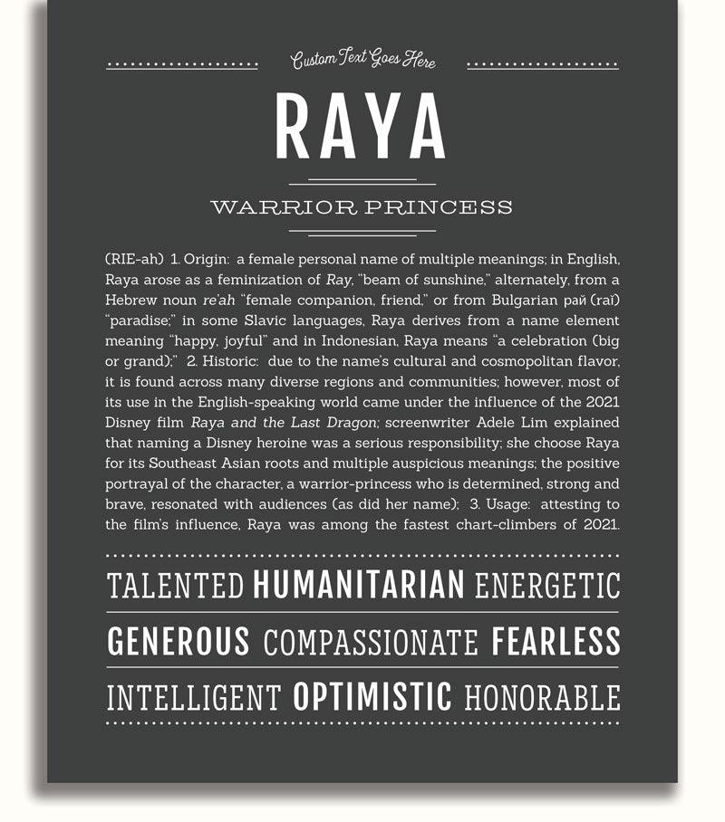Raya Personalized Name Meaning Art Prints – Name Stories