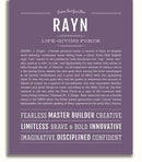 Rayn Personalized Name Meaning Art Prints – Name Stories