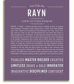 Rayn Personalized Name Meaning Art Prints – Name Stories