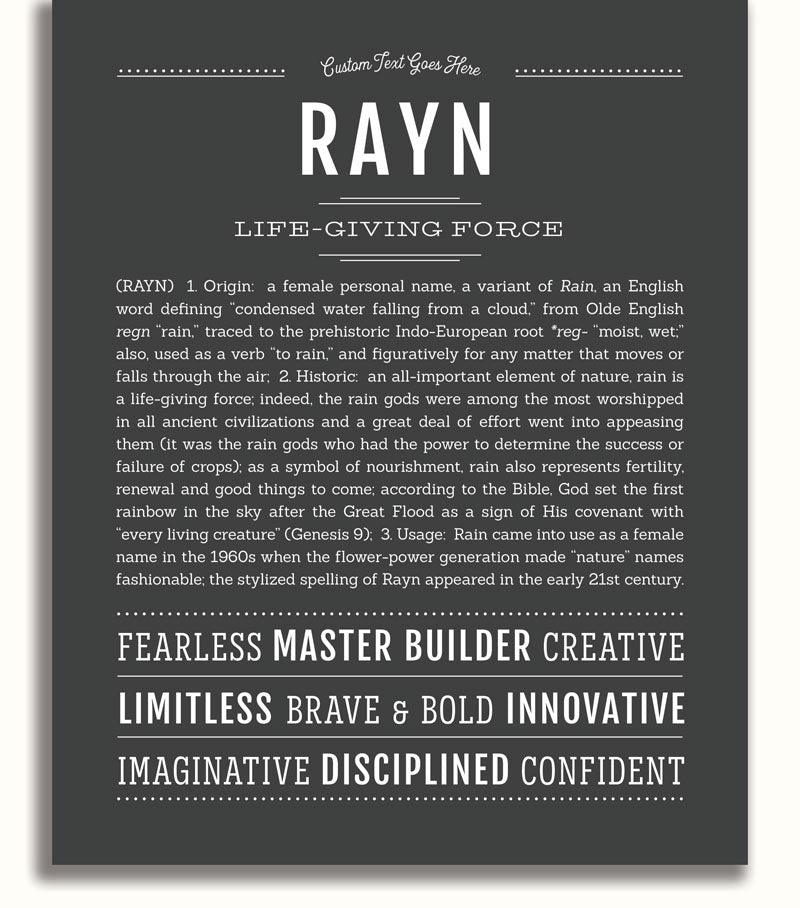 Rayn Personalized Name Meaning Art Prints – Name Stories