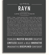 Rayn Personalized Name Meaning Art Prints – Name Stories