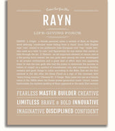 Rayn Personalized Name Meaning Art Prints – Name Stories