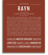 Rayn Personalized Name Meaning Art Prints – Name Stories