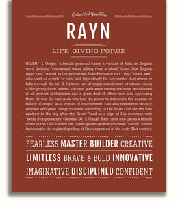 Rayn Personalized Name Meaning Art Prints – Name Stories