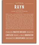 Rayn Personalized Name Meaning Art Prints – Name Stories