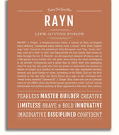 Rayn Personalized Name Meaning Art Prints – Name Stories