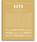 Rayn Personalized Name Meaning Art Prints – Name Stories