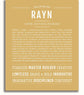 Rayn Personalized Name Meaning Art Prints – Name Stories