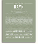 Rayn Personalized Name Meaning Art Prints – Name Stories