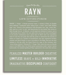 Rayn Personalized Name Meaning Art Prints – Name Stories