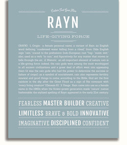 Rayn Personalized Name Meaning Art Prints – Name Stories