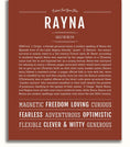Rayna Personalized Name Meaning Art Prints – Name Stories