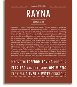 Rayna Personalized Name Meaning Art Prints – Name Stories