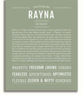 Rayna Personalized Name Meaning Art Prints – Name Stories