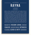 Rayna Personalized Name Meaning Art Prints – Name Stories