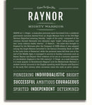 Raynor Personalized Name Meaning Art Prints – Name Stories