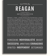 Reagan Personalized Name Meaning Art Prints – Name Stories