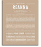 Reanna Personalized Name Meaning Art Prints – Name Stories