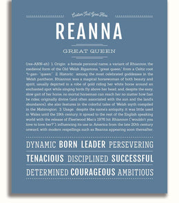 Reanna Personalized Name Meaning Art Prints – Name Stories