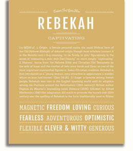 Rebekah Personalized Name Meaning Art Prints – Name Stories