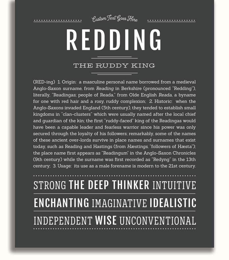 Redding Personalized Name Meaning Art Prints – Name Stories