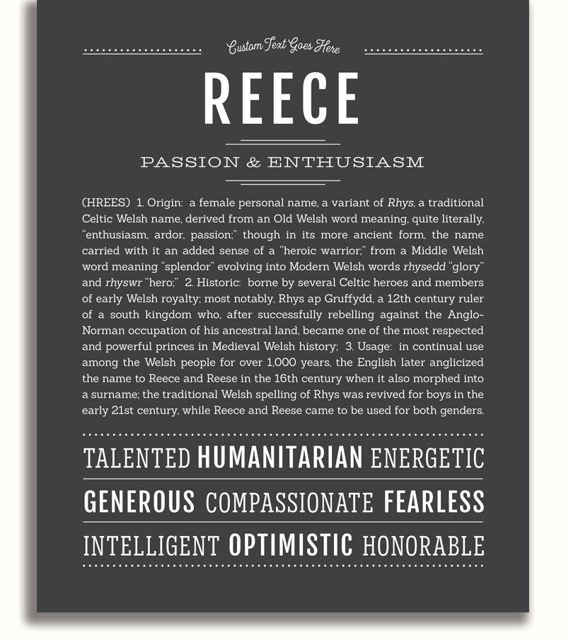 Reece Personalized Name Meaning Art Prints – Name Stories