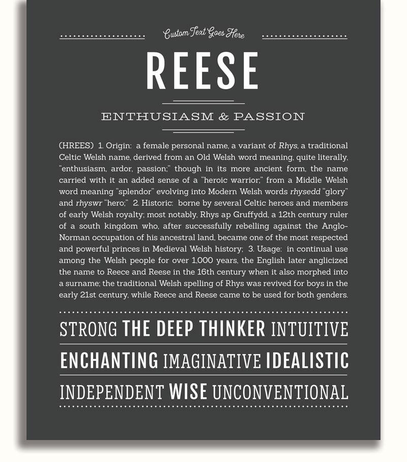 Reese Personalized Name Meaning Art Prints – Name Stories