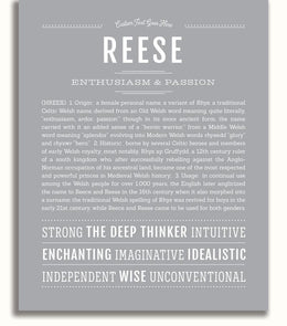 Reese Personalized Name Meaning Art Prints – Name Stories