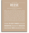 Reese Personalized Name Meaning Art Prints – Name Stories