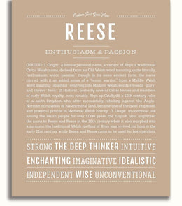 Reese Personalized Name Meaning Art Prints – Name Stories