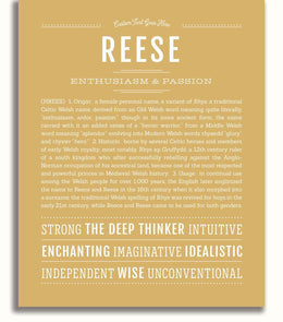 Reese Personalized Name Meaning Art Prints – Name Stories