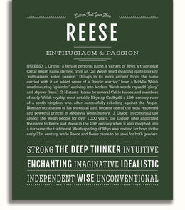 Reese Personalized Name Meaning Art Prints – Name Stories