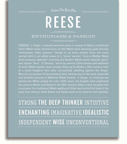Reese Personalized Name Meaning Art Prints – Name Stories