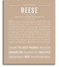Reese Personalized Name Meaning Art Prints – Name Stories