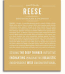 Reese Personalized Name Meaning Art Prints – Name Stories
