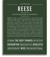 Reese Personalized Name Meaning Art Prints – Name Stories